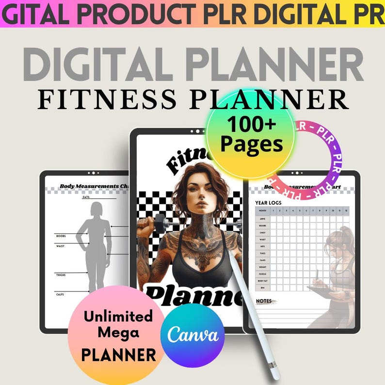 Fitness PLR Digital Planner Template Canva Planner Fitness Journal Tracker Printable Daily ...