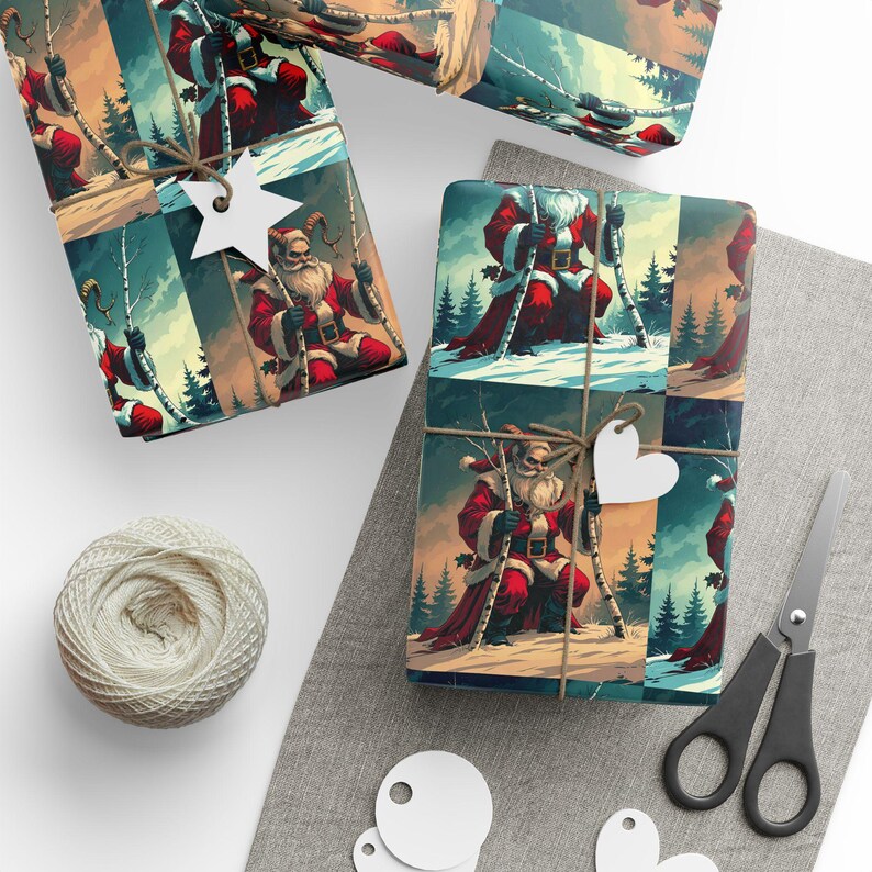 Krampus Wrapping Paper, Unique Christmas Gift Wrap, Alpine Folklore ...