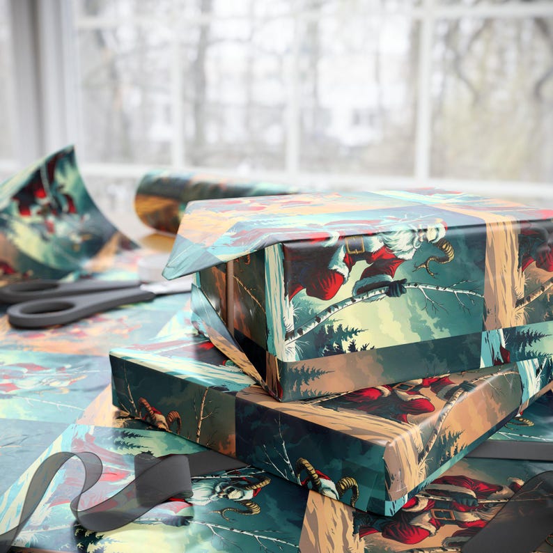 Krampus Wrapping Paper, Unique Christmas Gift Wrap, Alpine Folklore ...