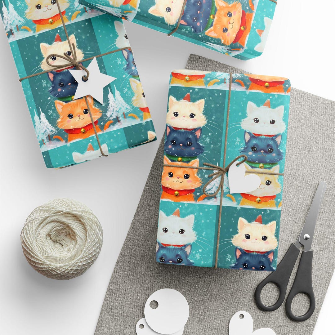 Whimsical Stacked Kitty Cat Wrapping Paper, Cute Holiday Gift Wrap - Etsy