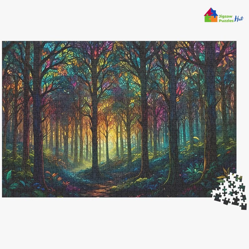 Stained Glass Effect Magical Forest Jigsaw Puzzle - 1000 Piece Jigsaw ...