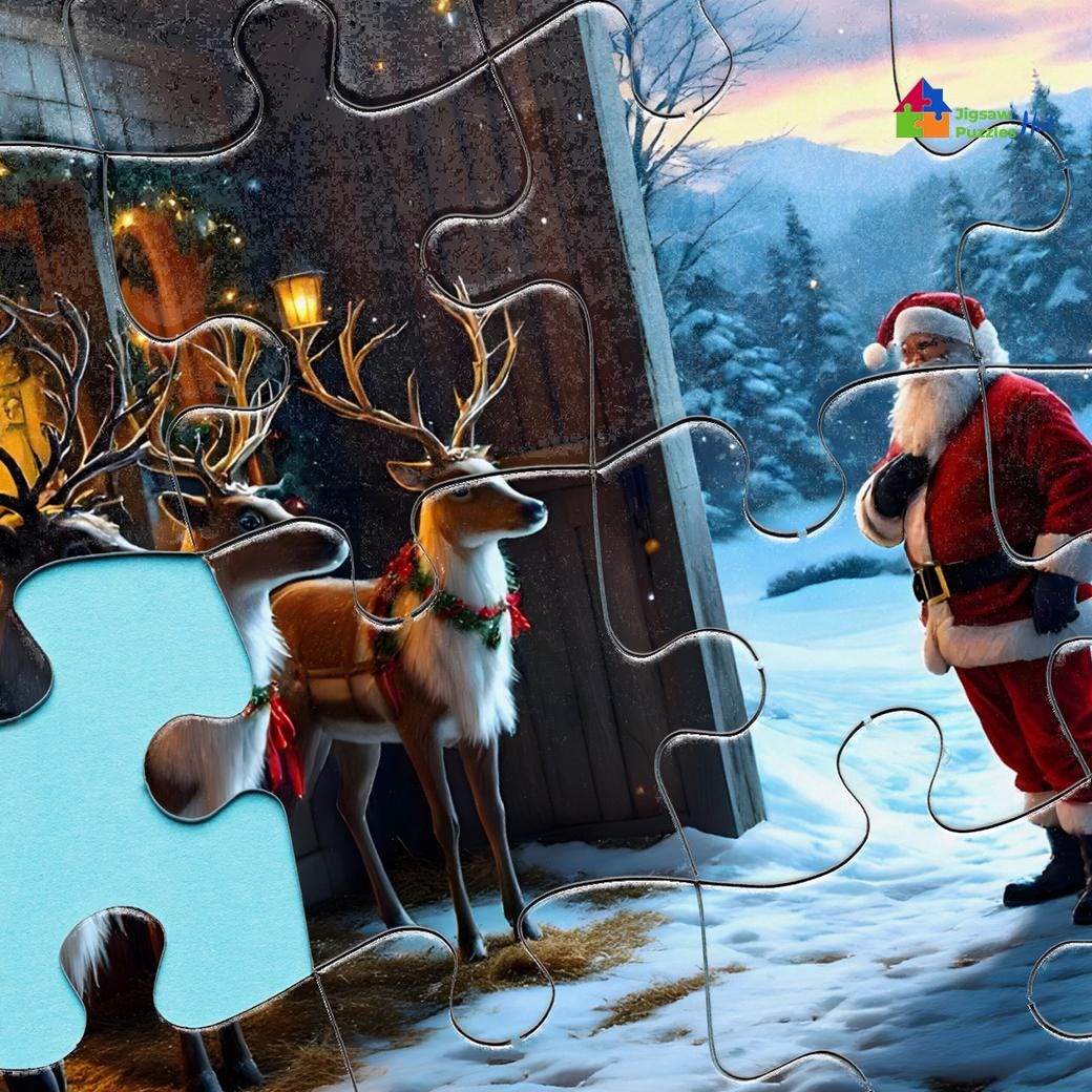 Santa in Reindeer Barn Jigsaw Puzzle - 1000 Piece Christmas Jigsaw ...
