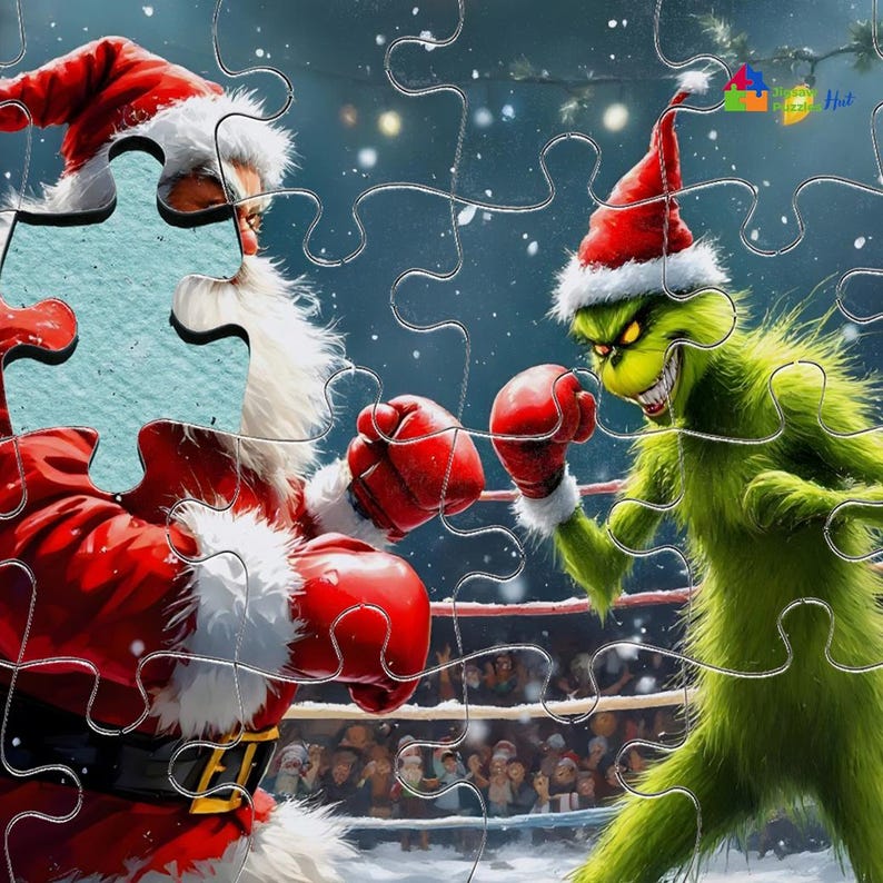 Santa Vs Grinch Boxing Match Jigsaw Puzzle - 1000 Piece Christmas ...