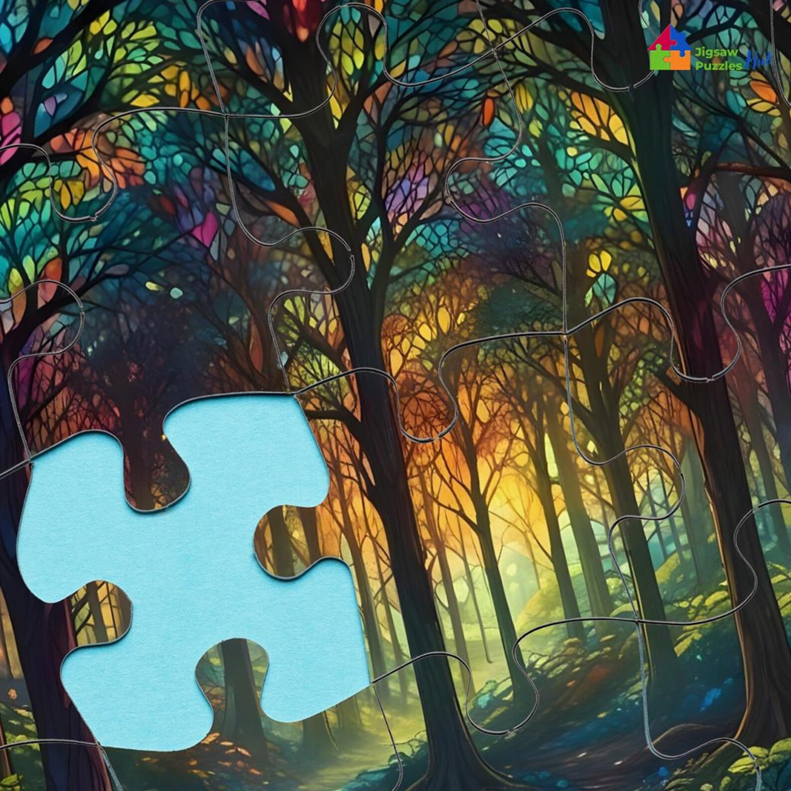 Stained Glass Effect Magical Forest Jigsaw Puzzle - 1000 Piece Jigsaw ...