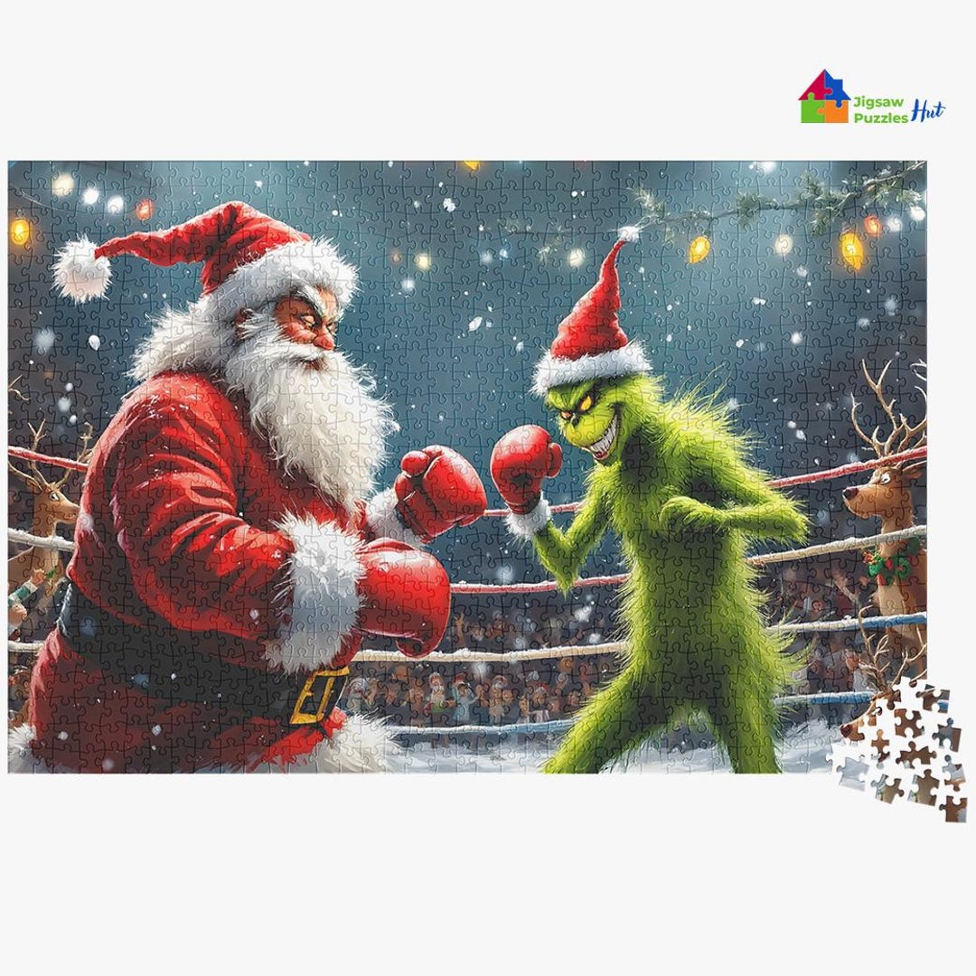 Santa Vs Grinch Boxing Match Jigsaw Puzzle - 1000 Piece Christmas ...