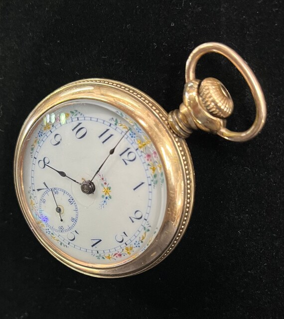 14k Gold Floral Dial Elgin Napoleon Pocket Watch circ… - Gem
