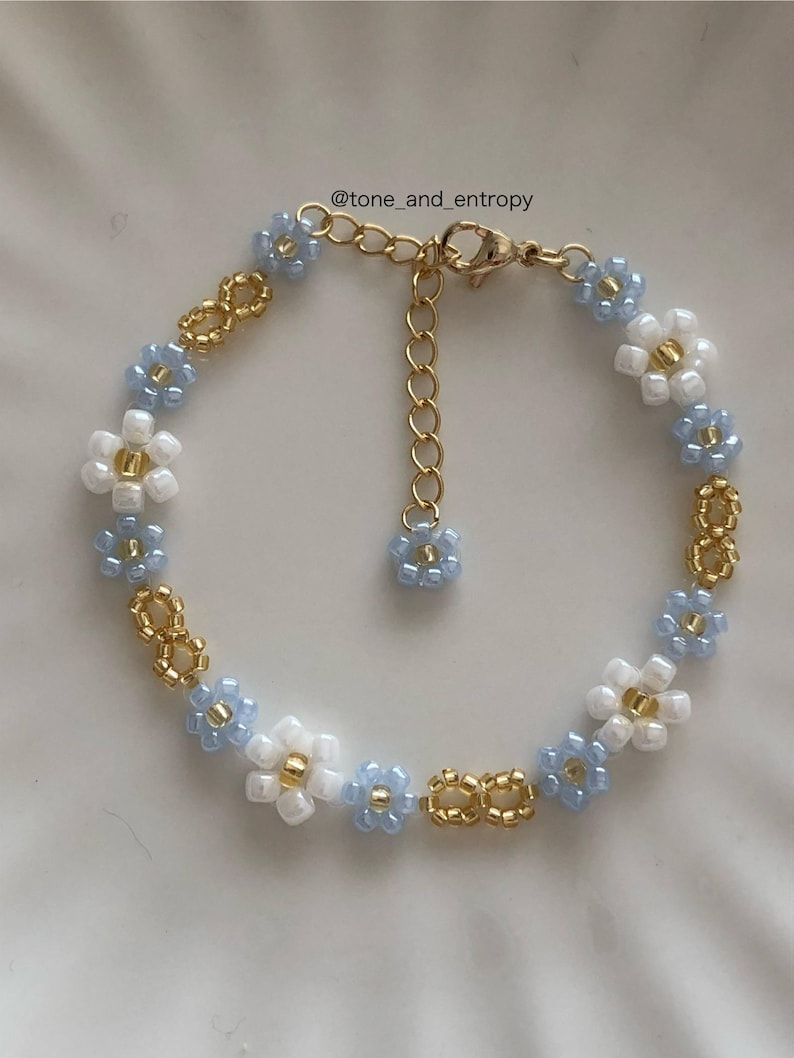280K Likes on Instagram, Pearl Blue Beaded Flower Bracelet - Etsy