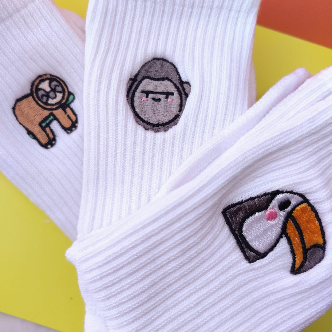 Cozy Winter Socks With Animal Embroidery - Gorilla, Toucan, Sloth - Etsy