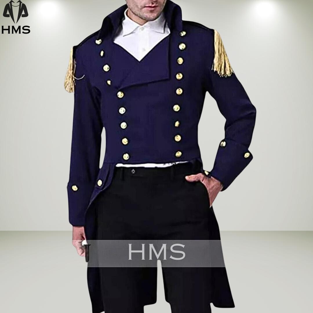Men's Navy Blue British Navy Army Coat Double-breasted Wool Colonial ...