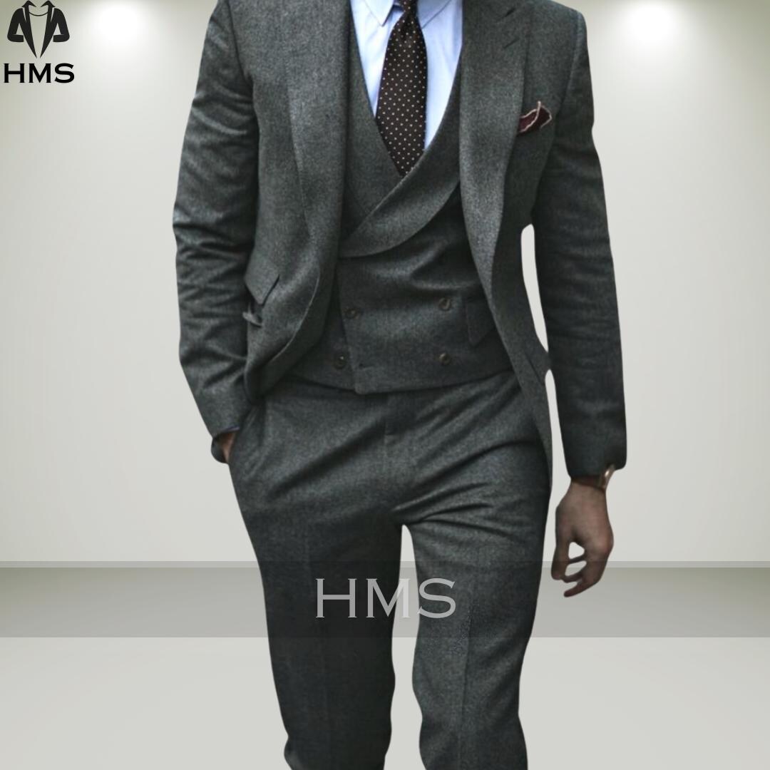 Brand New Men's Gray Wool Suit - Classic Three Piece Suit for Men ...