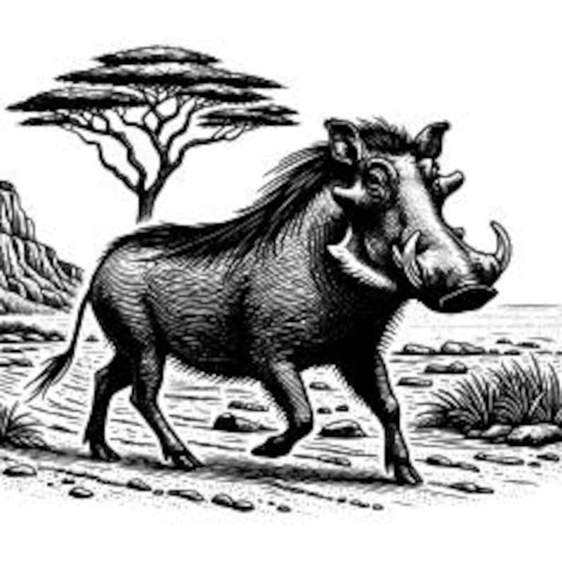 Vintage Black and White Warthog - Etsy