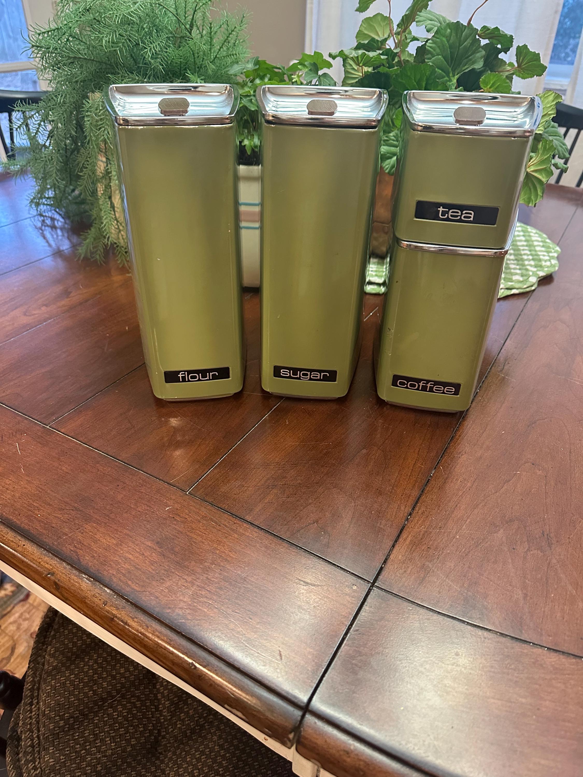 Vintage Olive Green Kitchen Canister Set Lincoln Beautyware Metal ...