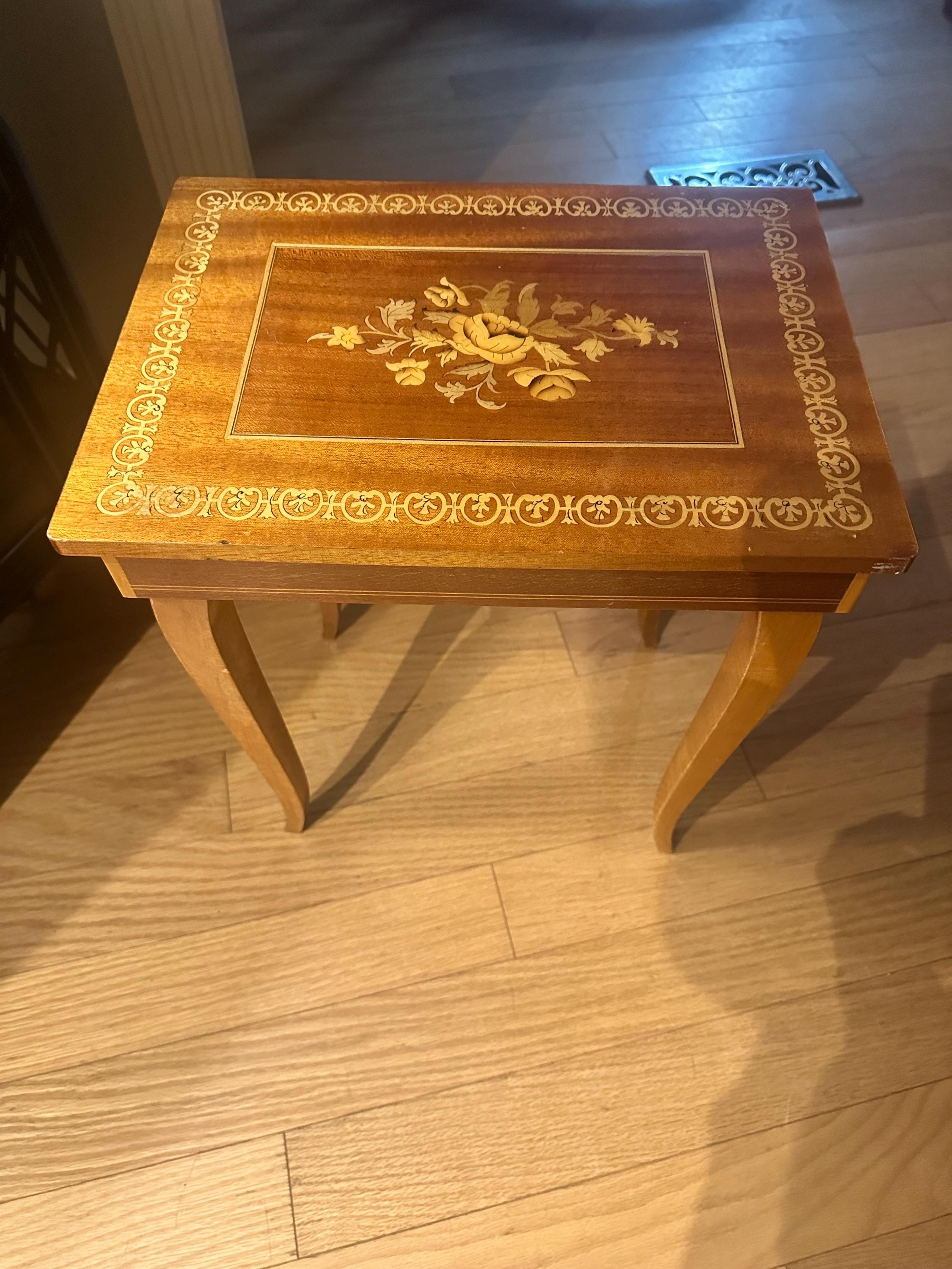 Vintage Italian Table, Sorrento Music Box Table, Sewing Table, Italian ...