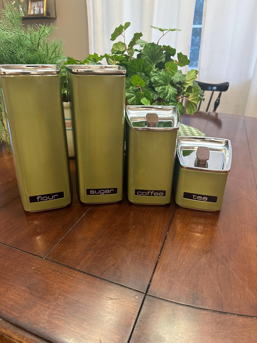 Vintage Olive Green Kitchen Canister Set Lincoln Beautyware Metal ...