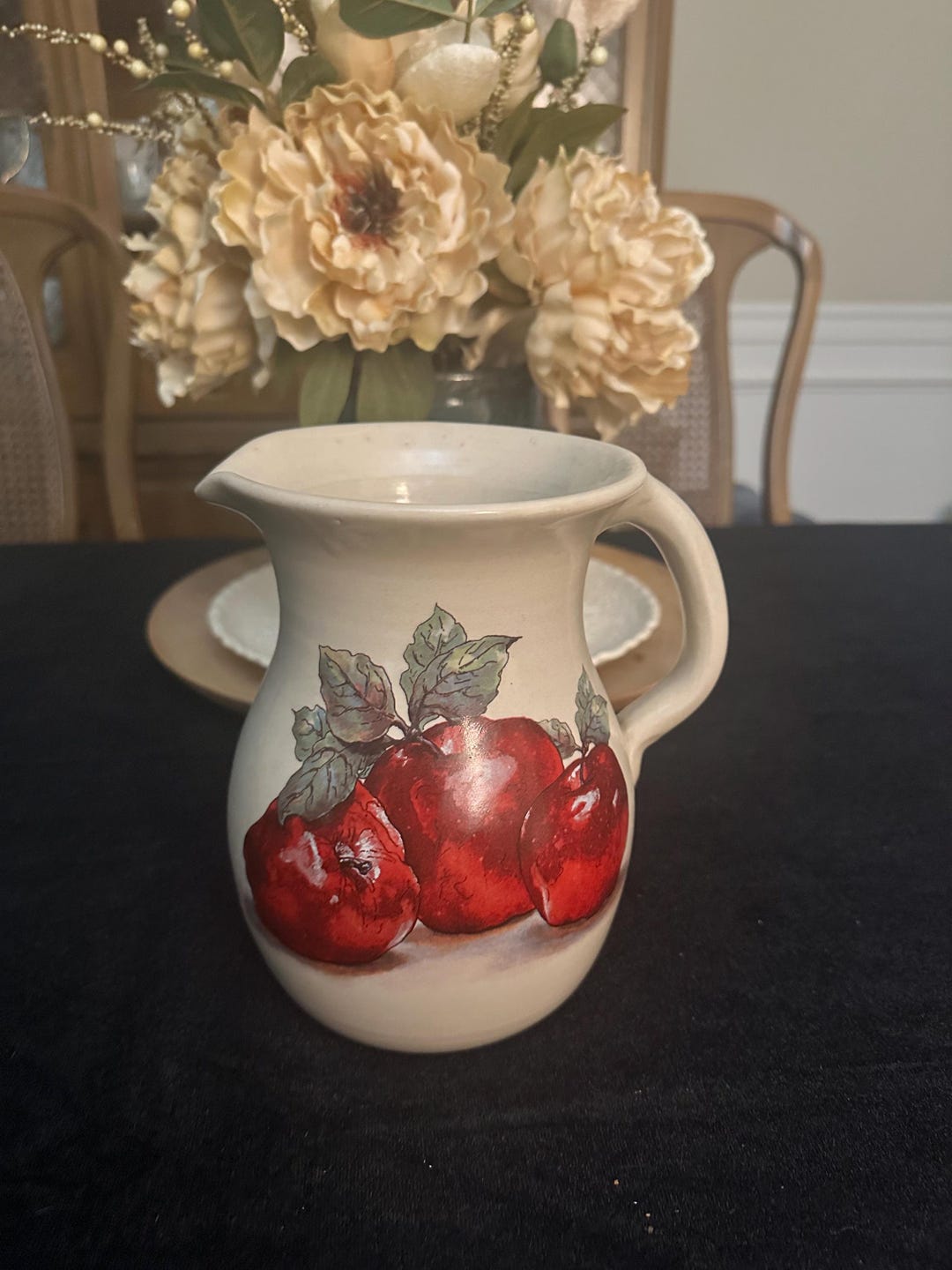 Vintage Shakers & Thangs Pottery Pitcher Hand Painted With Apples ...