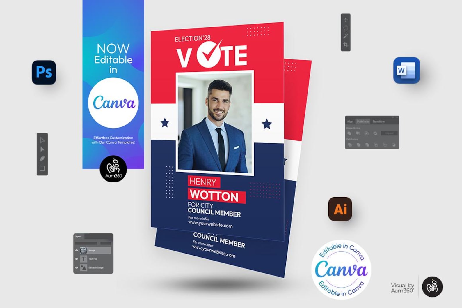 Editable Election Candidate Flyer Template: Canva, PSD, AI (digital ...