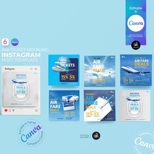 Air Ticket Booking Instagram Post Template: Canva Editable (digital ...