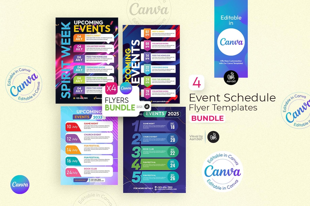 Canva Editable Event Schedule Flyer Template Bundle (digital File) - Etsy