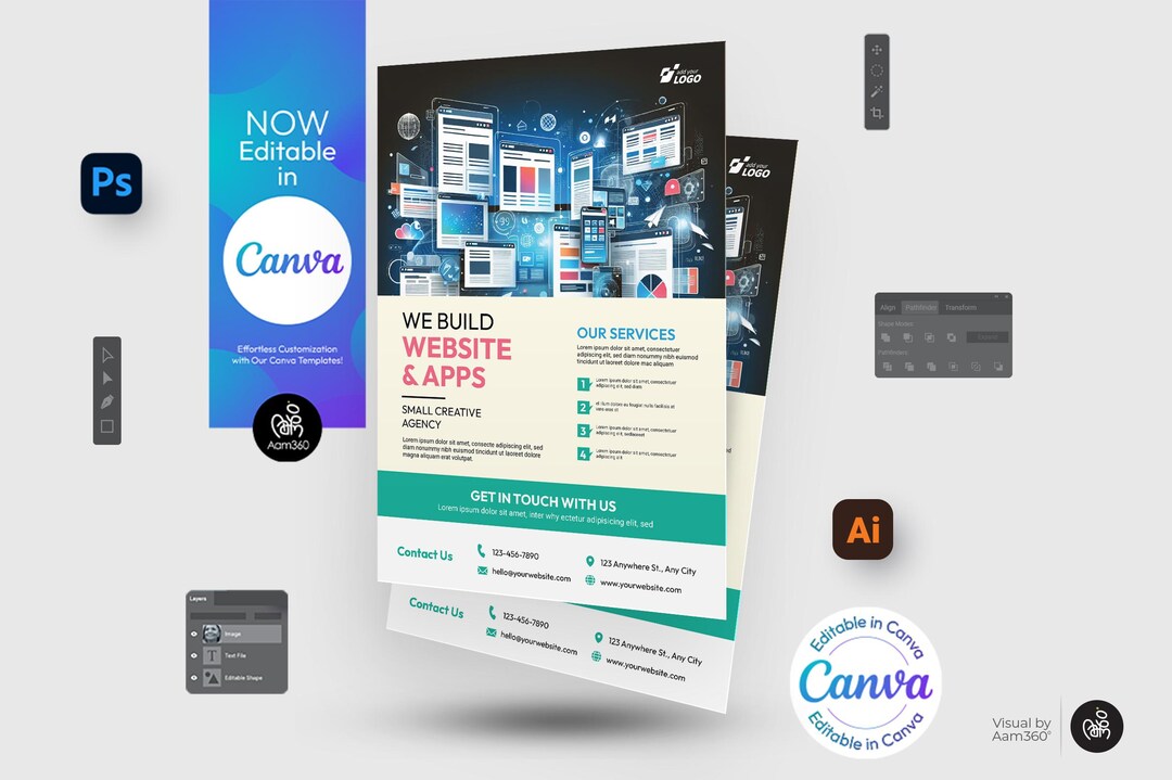 Website Design Service Flyer Template: Canva, PSD, AI, EPS (digital ...