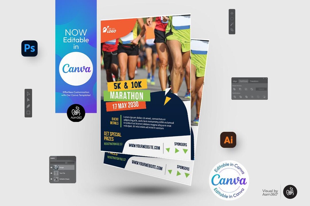Canva Editable Marathon Flyer Template | 5k Run Flyer Template ...