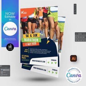 Canva Editable Marathon Flyer Template | 5k Run Flyer Template | Walking Flyer | Photoshop ...