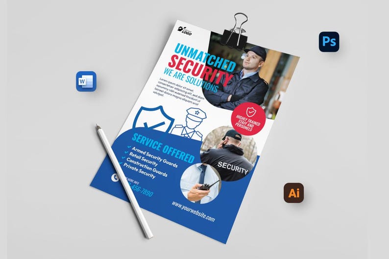 Security Service Flyer Template: Canva, PSD, AI, DOC (digital File) - Etsy