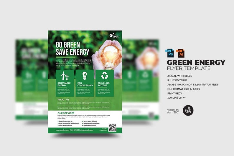 Canva Editable Green Energy Flyer Template Go Green Flyer Ecological ...