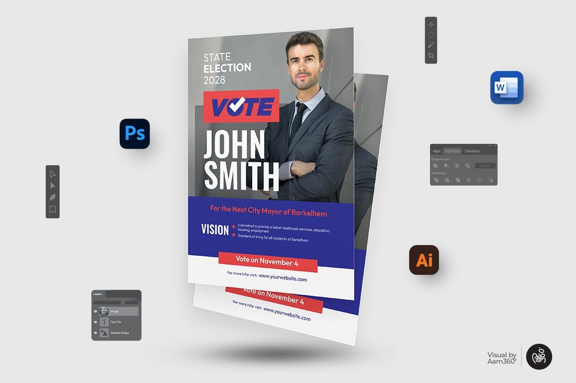 Editable Election Candidate Flyer Template: Canva, PSD, AI, DOC ...