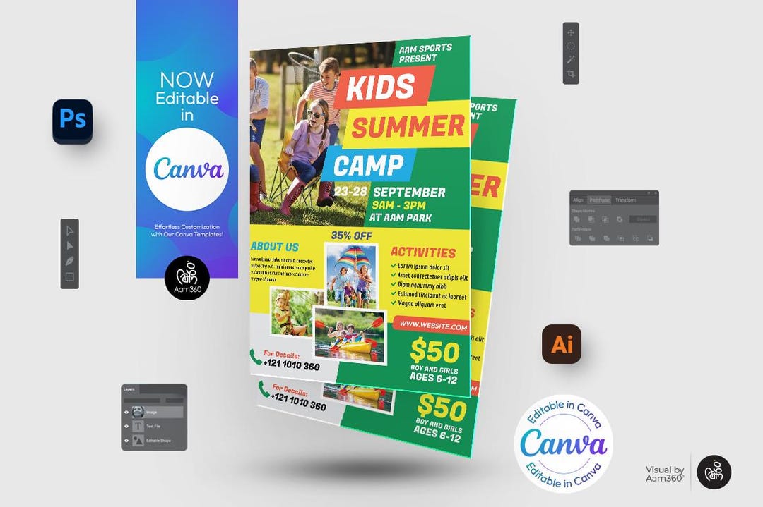 Canva Editable Kids Summer Camp Flyer Template | Kids Activities | Kids ...