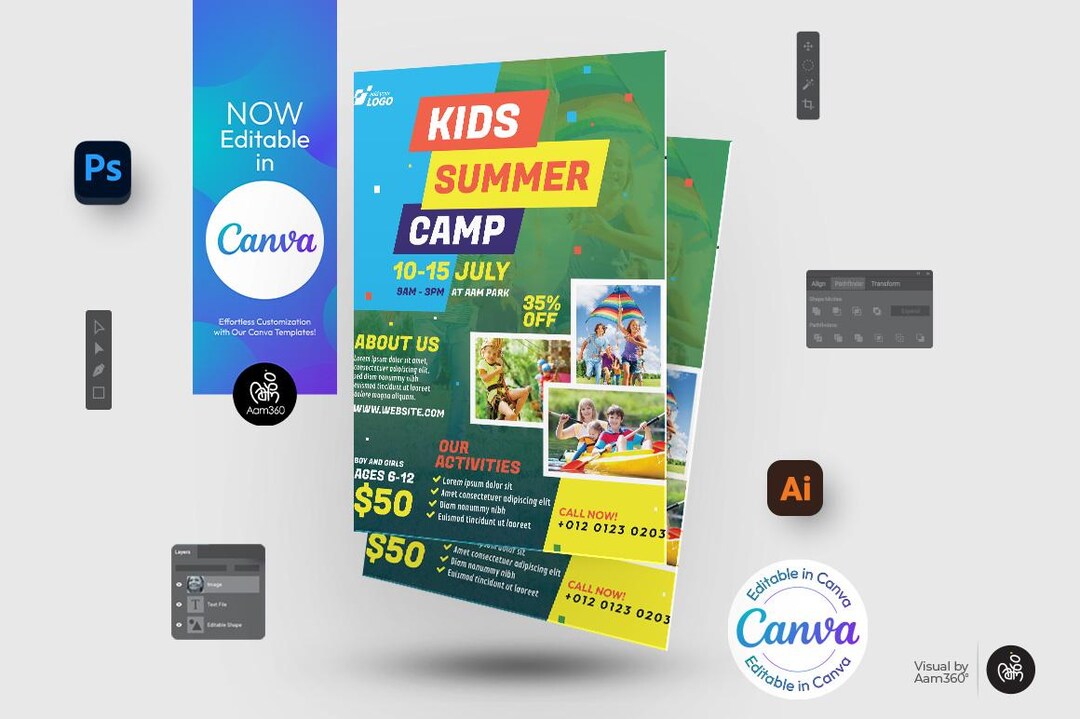 Canva Editable Kids Summer Camp Flyer Template | Kids Activities | Kids ...