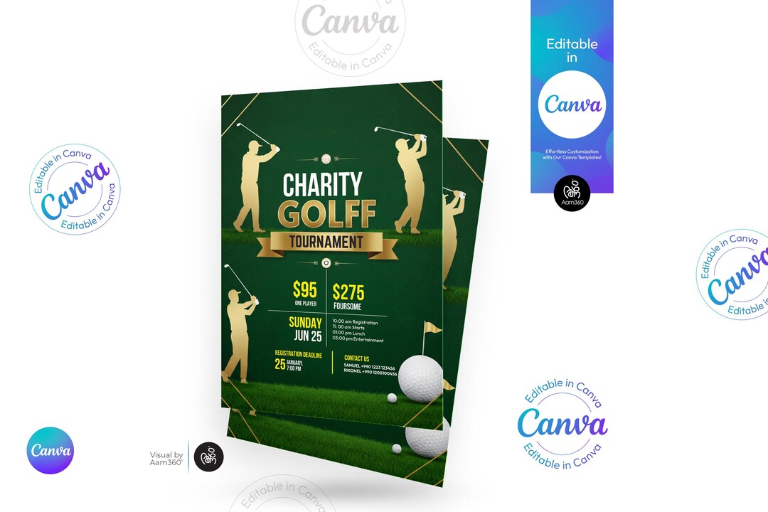 Editable Golf Tournament Flyer Template: Canva Sports Design (digital ...