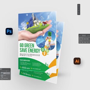 Solar Energy Flyer Template: Go Green Design (canva, PSD, AI) (digital ...