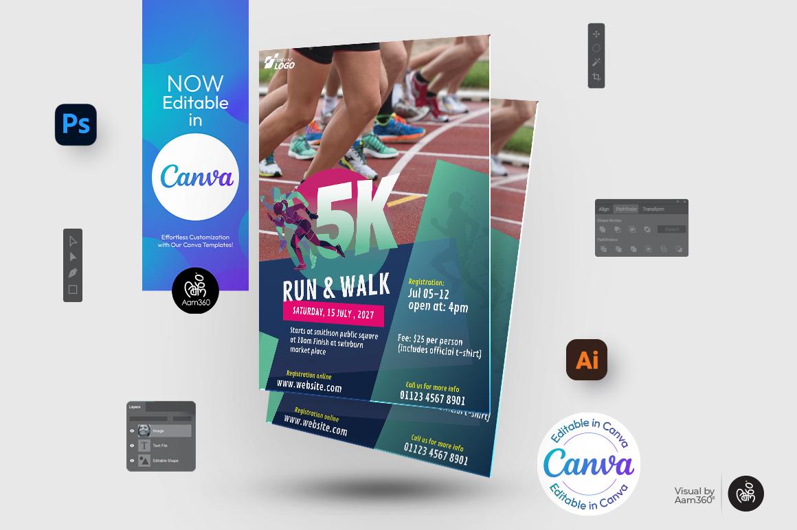 Canva Editable Marathon Flyer Template: 5K Run & Walk (digital File) - Etsy