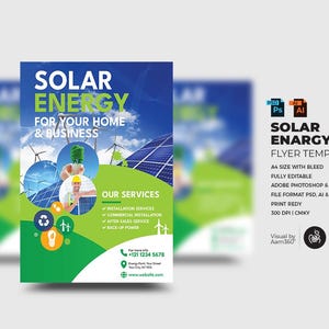 Solar Energy Flyer Template: Go Green Design (canva, PSD, AI) - Etsy
