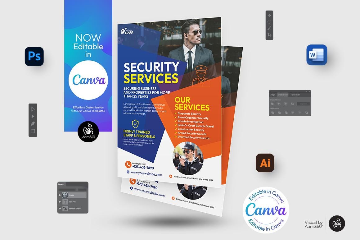 Security Service Flyer Template: Canva, AI, PSD, DOC (digital File) - Etsy