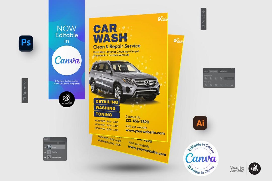 Canva Editable Car Wash Services Flyer Template | Car Wax Template ...