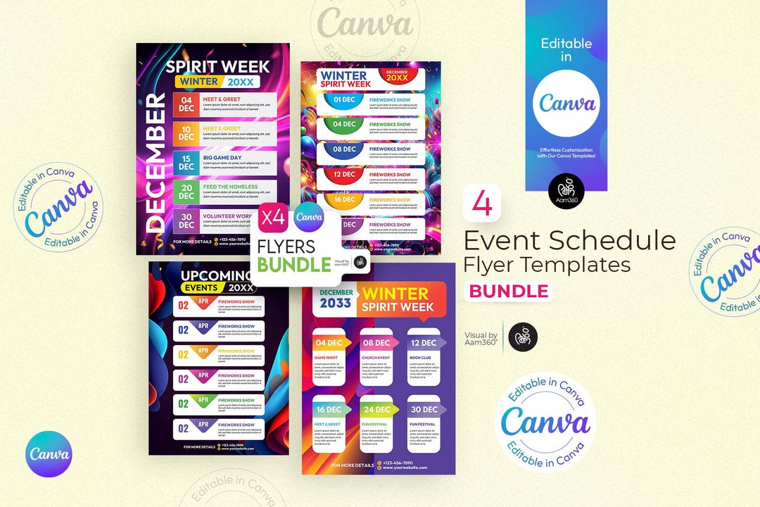 Canva Editable Event Schedule Flyer Template Bundle (digital File ...