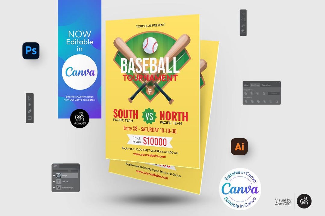 Editable Baseball Tournament Flyer Template: Sports Event Design ...