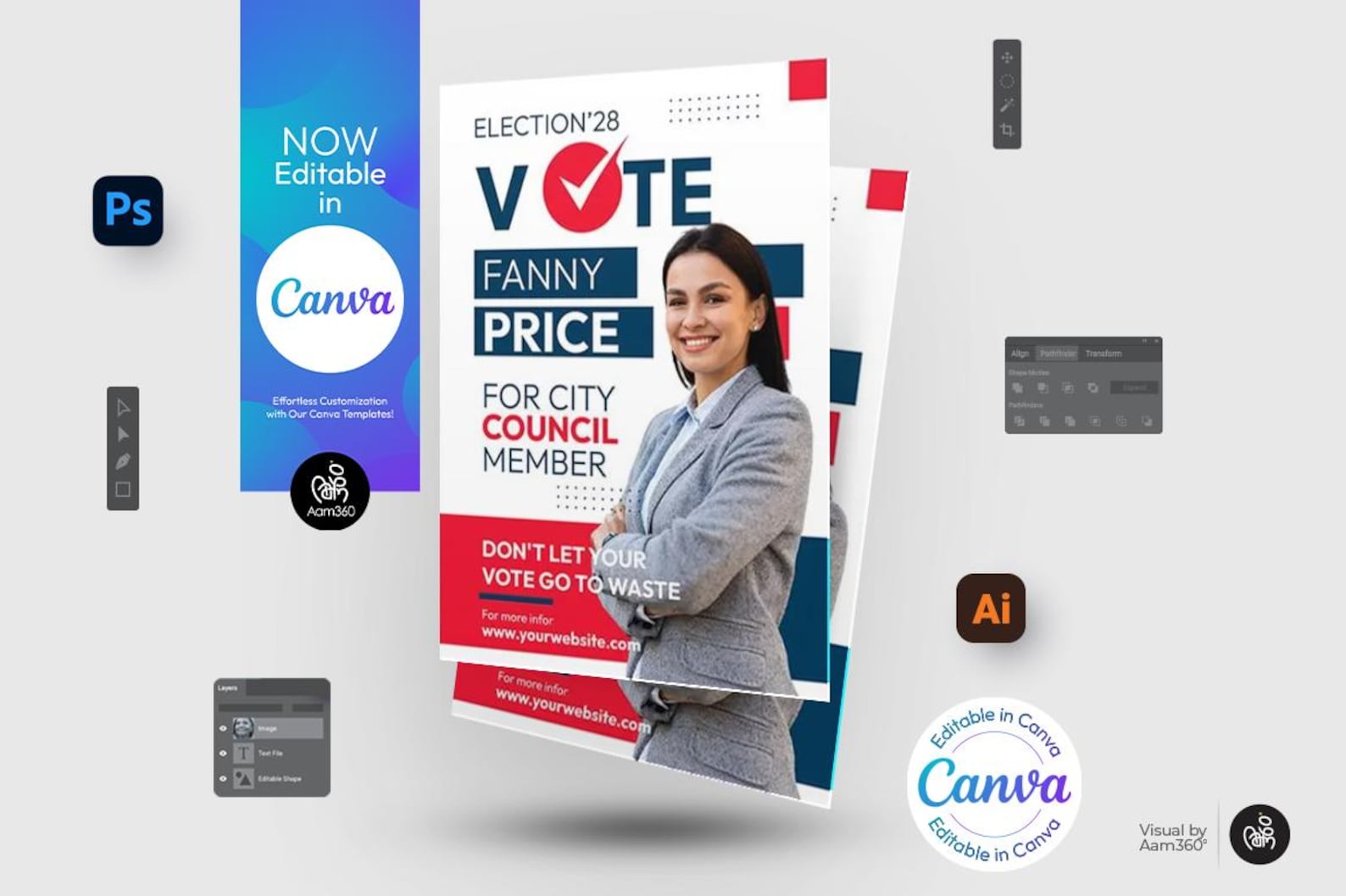 Editable Election Candidate Flyer Template: Canva, PSD, AI (digital ...