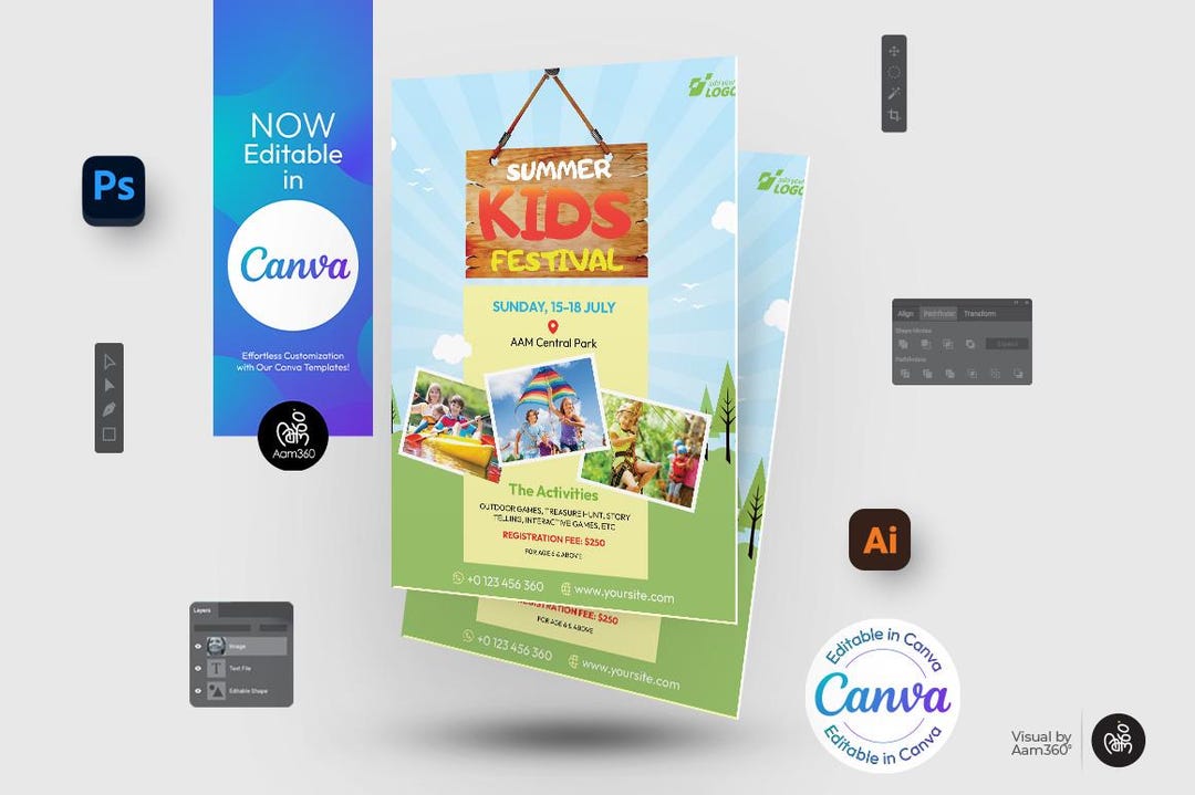 Editable Kids Summer Camp Flyer Template: Canva, PSD, AI (digital File ...