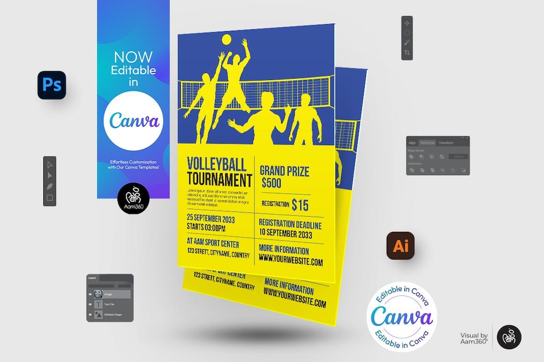 Volleyball Tournament Flyer Template: Editable Canva, PSD, AI (digital ...