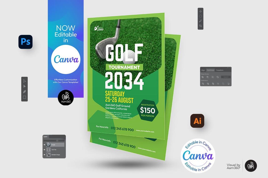 Editable Golf Tournament Flyer Template: Canva, PSD, AI (digital File ...