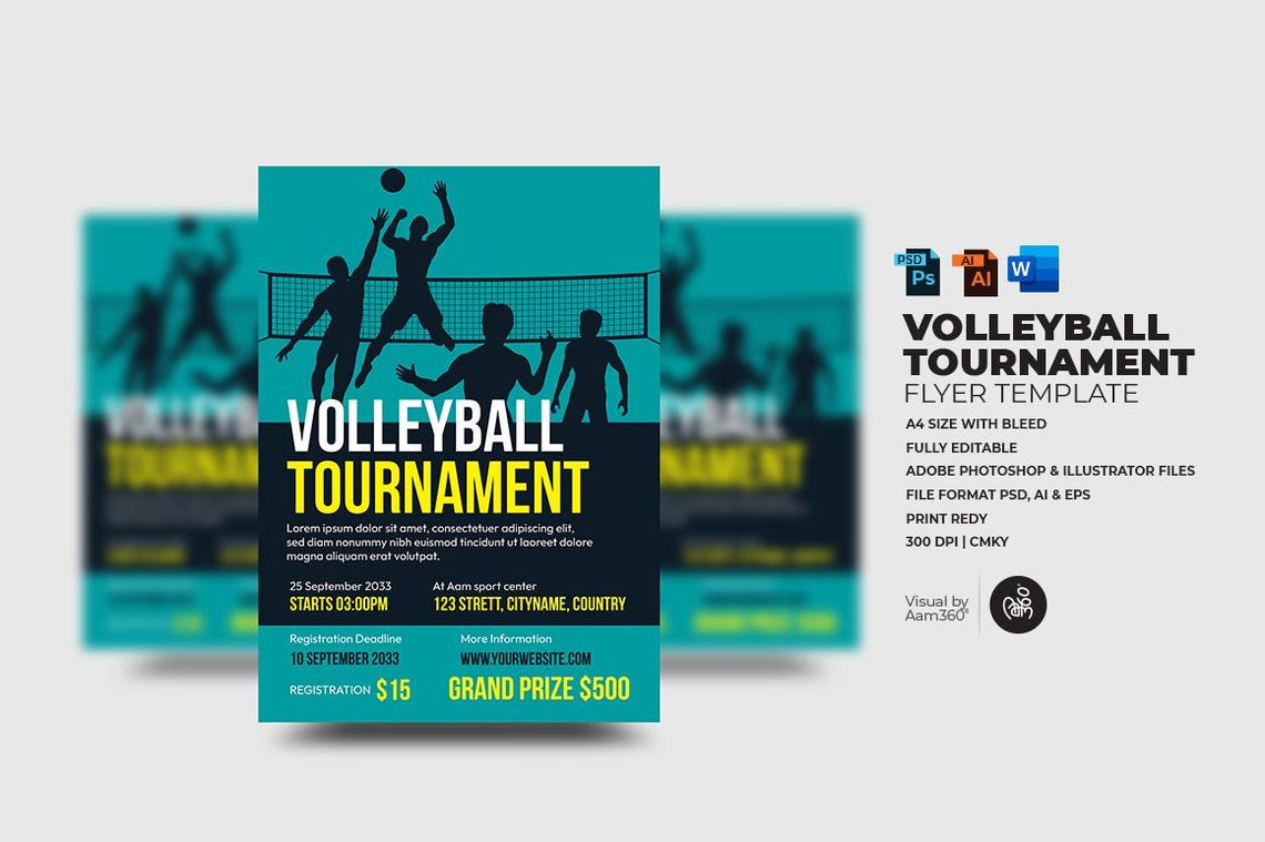 Volleyball Tournament Flyer Template: Editable Canva, PSD, AI, Doc ...