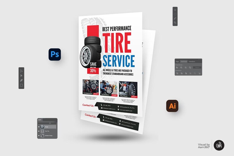 Tire Service Flyer Template: Auto Repair, Editable Canva, PSD, AI ...