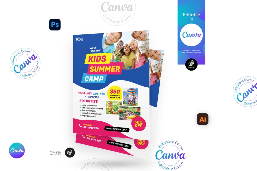 Canva Editable Kids Summer Camp Flyer Template | Kids Activities | Kids ...