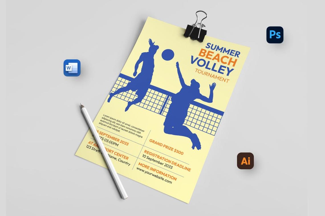Volleyball Tournament Flyer Template: Editable Canva, PSD, AI (digital ...