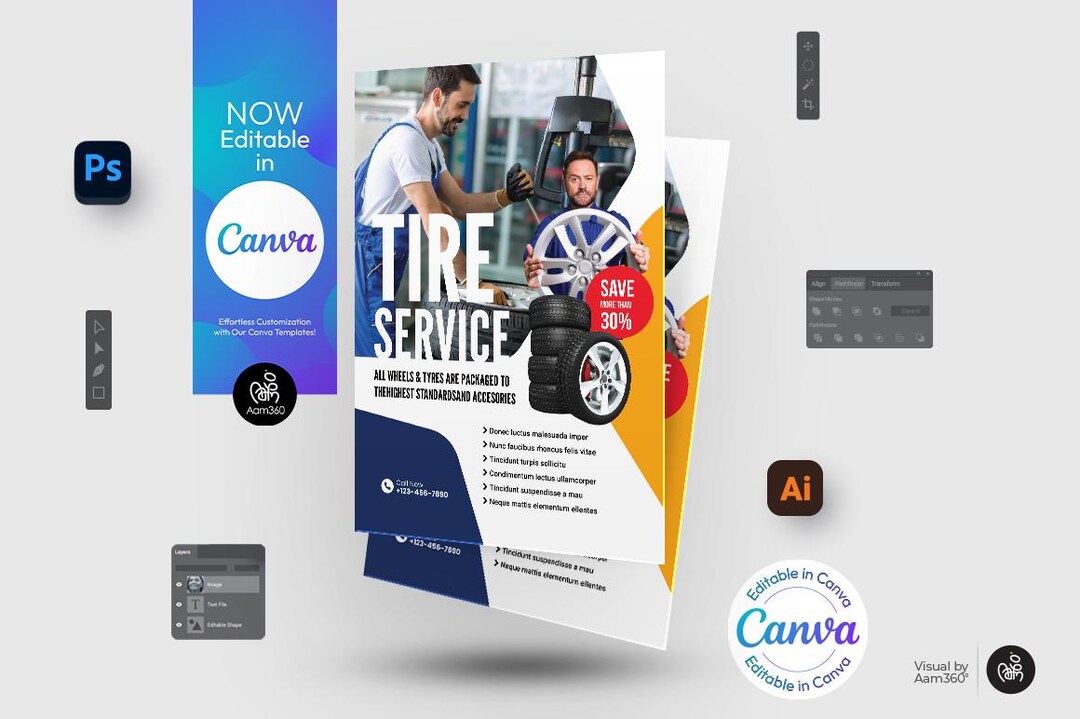 Tire Service Flyer Template: Auto Repair, Editable Canva, PSD, AI ...
