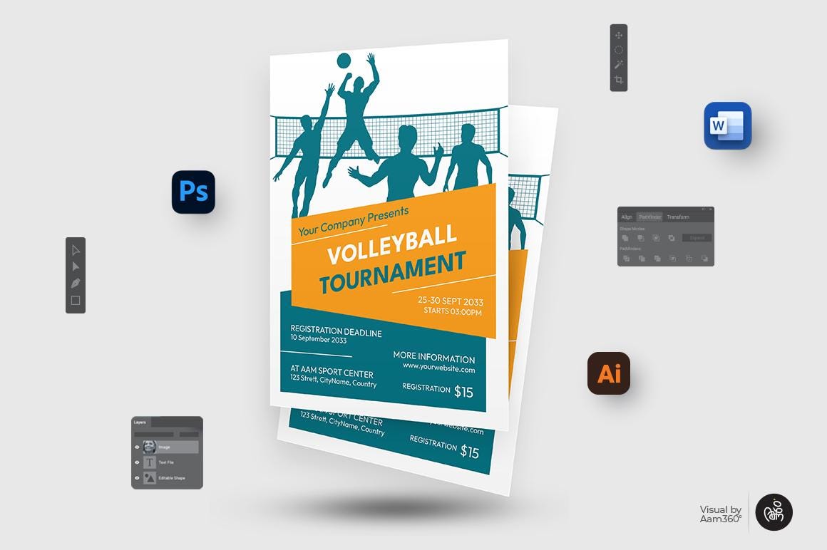 Volleyball Tournament Flyer Template: Editable Canva, PSD, AI, Doc ...