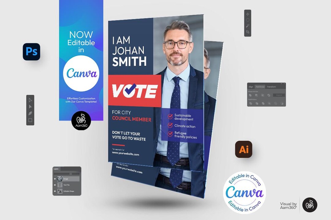 Editable Election Candidate Flyer Template: Canva, PSD, AI (digital ...