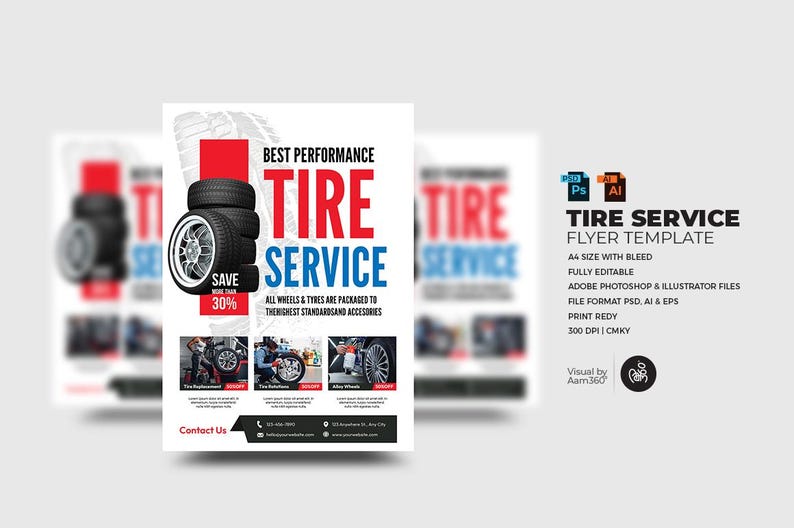 Tire Service Flyer Template: Auto Repair, Editable Canva, PSD, AI ...